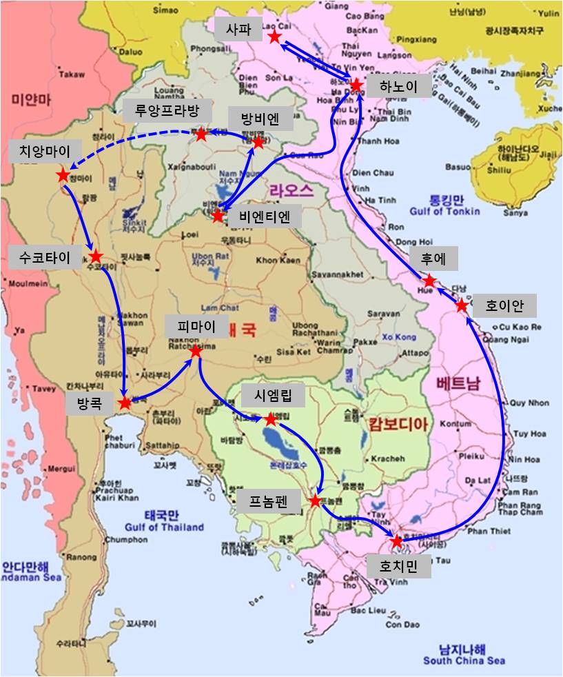 동남아인도차이나 반도 여행루트 태국 캄보디아 베트남 라오스 네이버 블로그