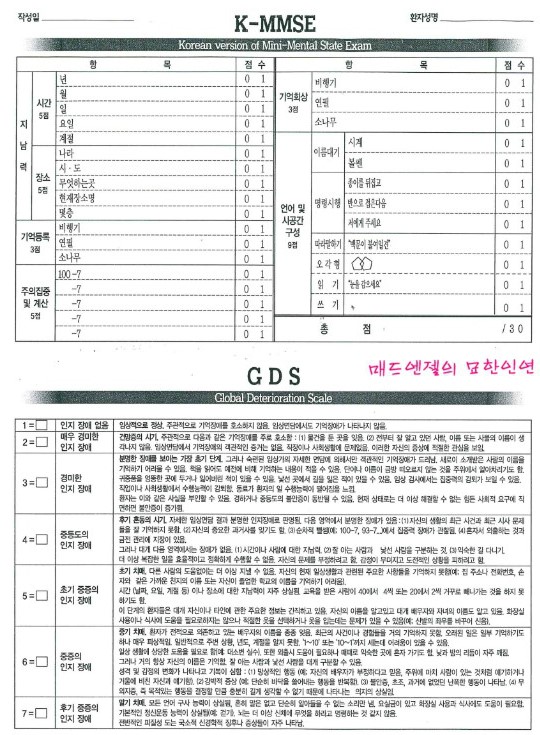 치매 치료제 청구방법 및 MMSE, GDS 검사지 : 네이버 블로그