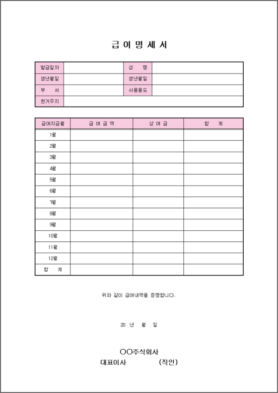 급여명세서양식 And 작성법 네이버 블로그