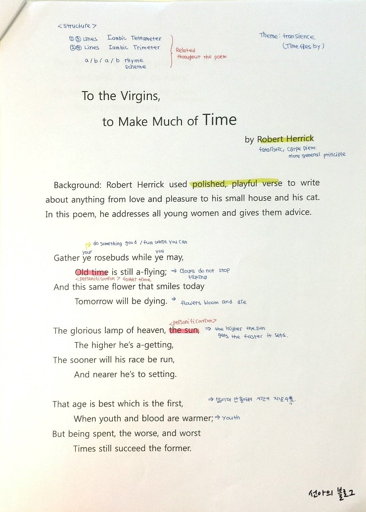 To the Virgins, to Make Much of Time - Robert Herrick : 네이버 블로그