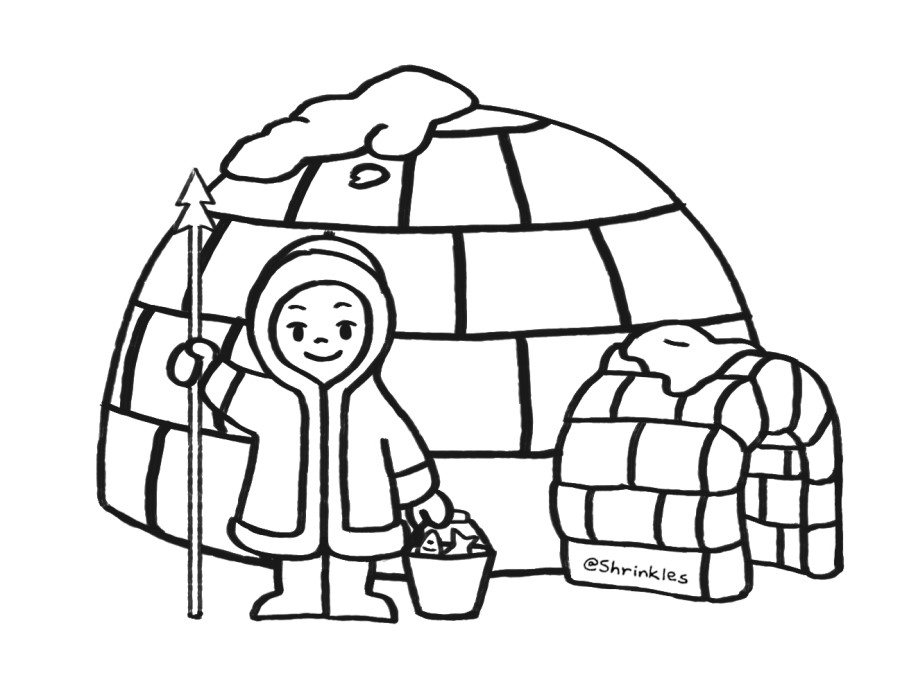 슈링클스이글루and에스키모인 도안 이글루얼음얼음집고기잡이빙어그림그리기색칠공부겨울방학빙하북극남극일러스트따라그리기슈링크아트플라스틱공예색연필그림