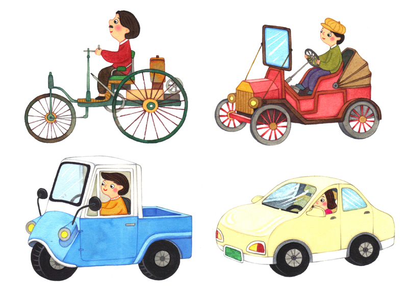 유아교재일러스트 자동차 발전과정교통수단 일러스트자동차일러스트선비걷는 사람말타는 사람마차가마인력거태엽자동차풍력자동차증기자동차가솔린자동차포드자동차삼륜