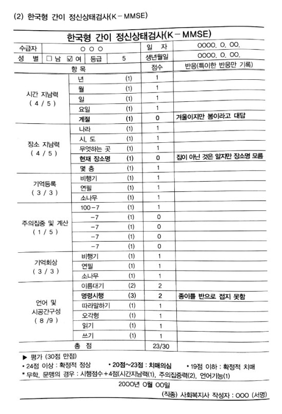 K-MMSE [한국형간이정신상태검사] 방법 : 네이버 블로그