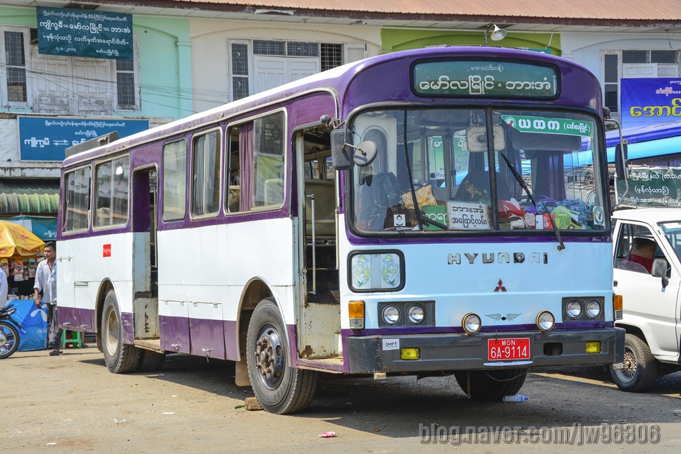[미얀마5일차-2] 미얀마 모울메인에서, 추억의 1980년대 자홍색 서울시내버스, 현대 RB520 (RB520L) 를 시승하다! [1980년대 버스] : 네이버 블로그