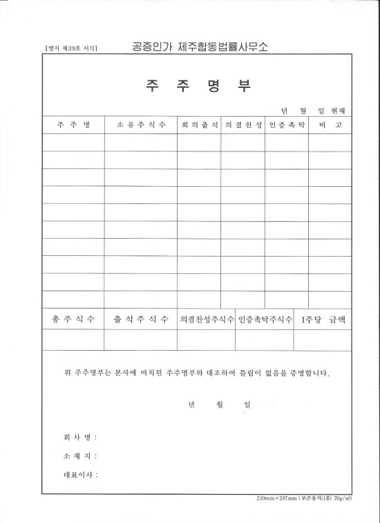 주주총회 의사록에 첨부되는 주주명부 양식공증 네이버 블로그