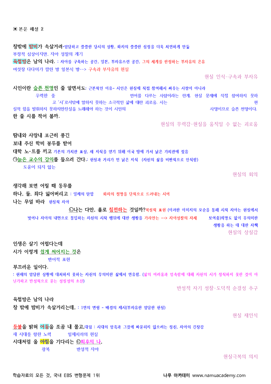 2019 Ebs 수능특강 국어 문학 작품 해설 정리 해석 분석 41 쉽게 씌어진 시 윤동주 쉽게 쓰여진 시 고3 내신