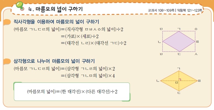 5학년 수학 평면도형 넓이 구하기 평행사변형, 삼각형, 사다리꼴, 마름모의 넓이 구하는 공식 : 네이버 블로그
