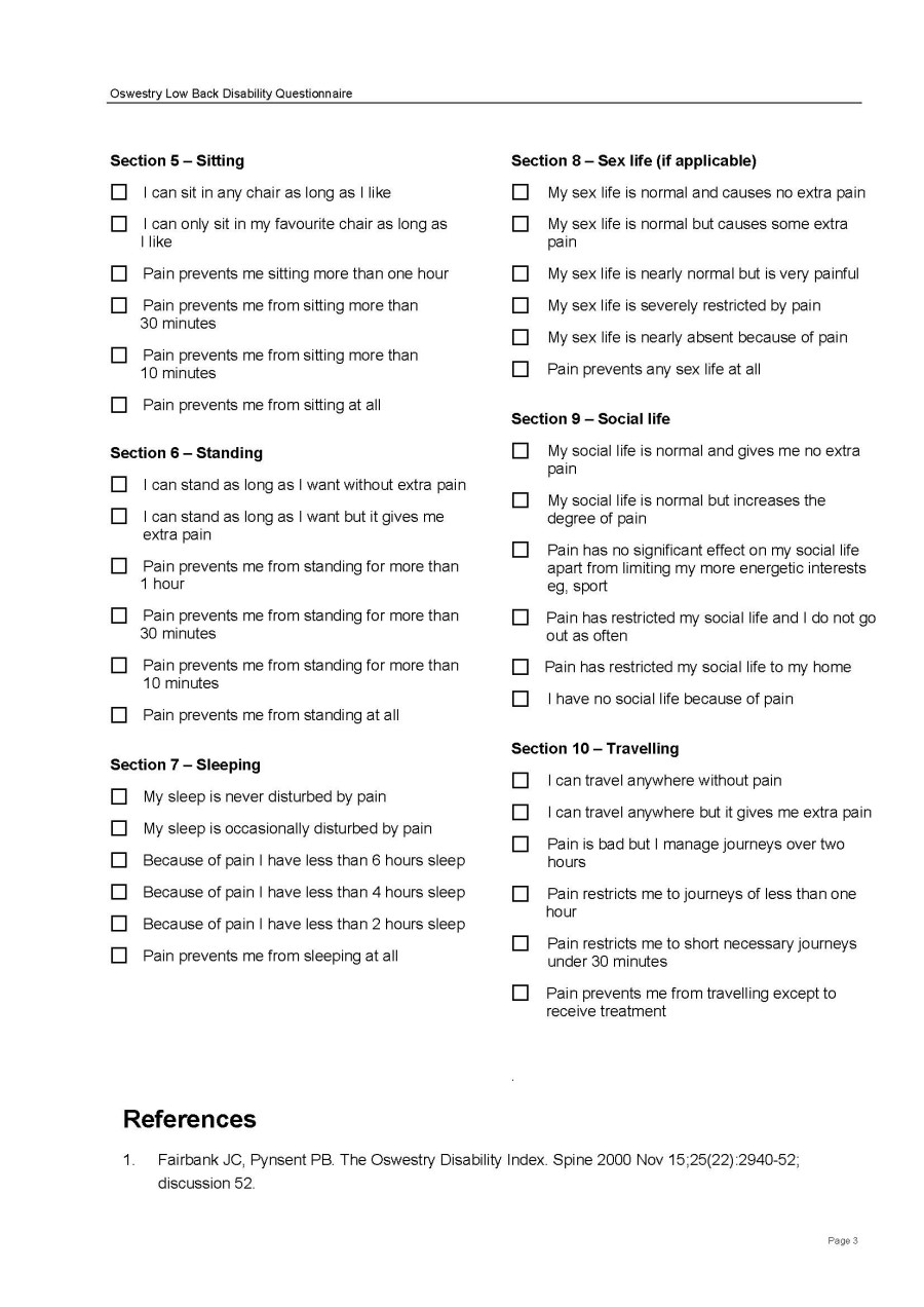 Oswestry Disability Index Printable Pdf Download - Bank2home.com