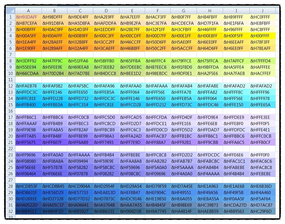 [vba] 색상표 색상코드표 색상코드 모음 : 네이버 블로그