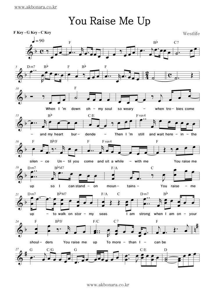 you raise me up 악보 : 네이버 블로그