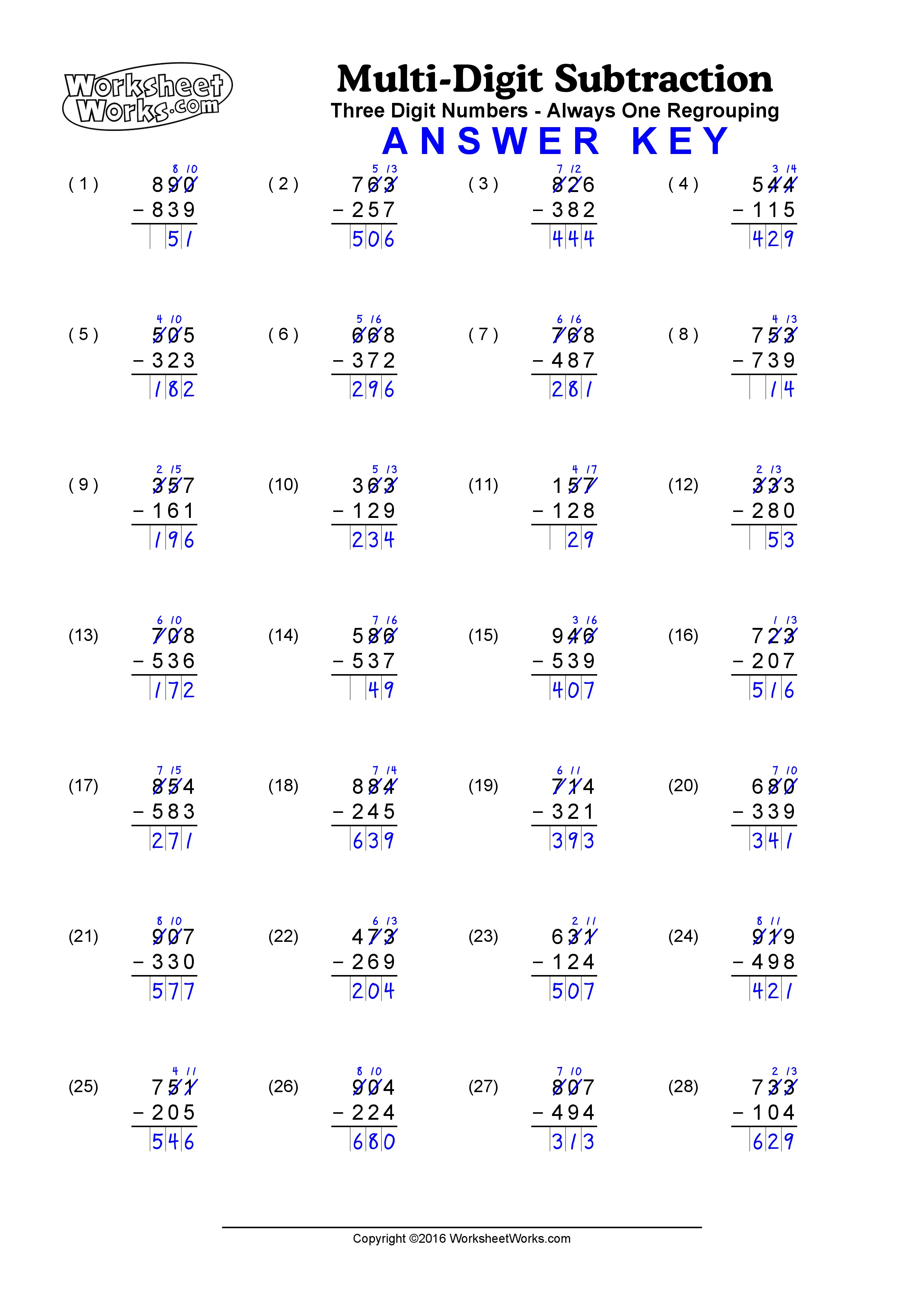 1.덧셈과 뺄셈 - 세자리 뺄셈 연습문제 [초등부 3학년 1학기 수학 수업] : 네이버 블로그