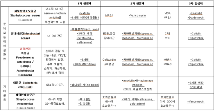 항생제(antibiotics) & 내성균(MRSA, MRSE, MRPA, MRAB, VRE, VRSA, IRPA, CRE) 요약 ...
